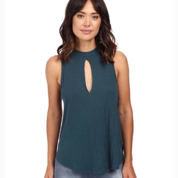 Free People | Tops | Free People Faye Keyhole Ribbed Tank Top Teal Blue ...